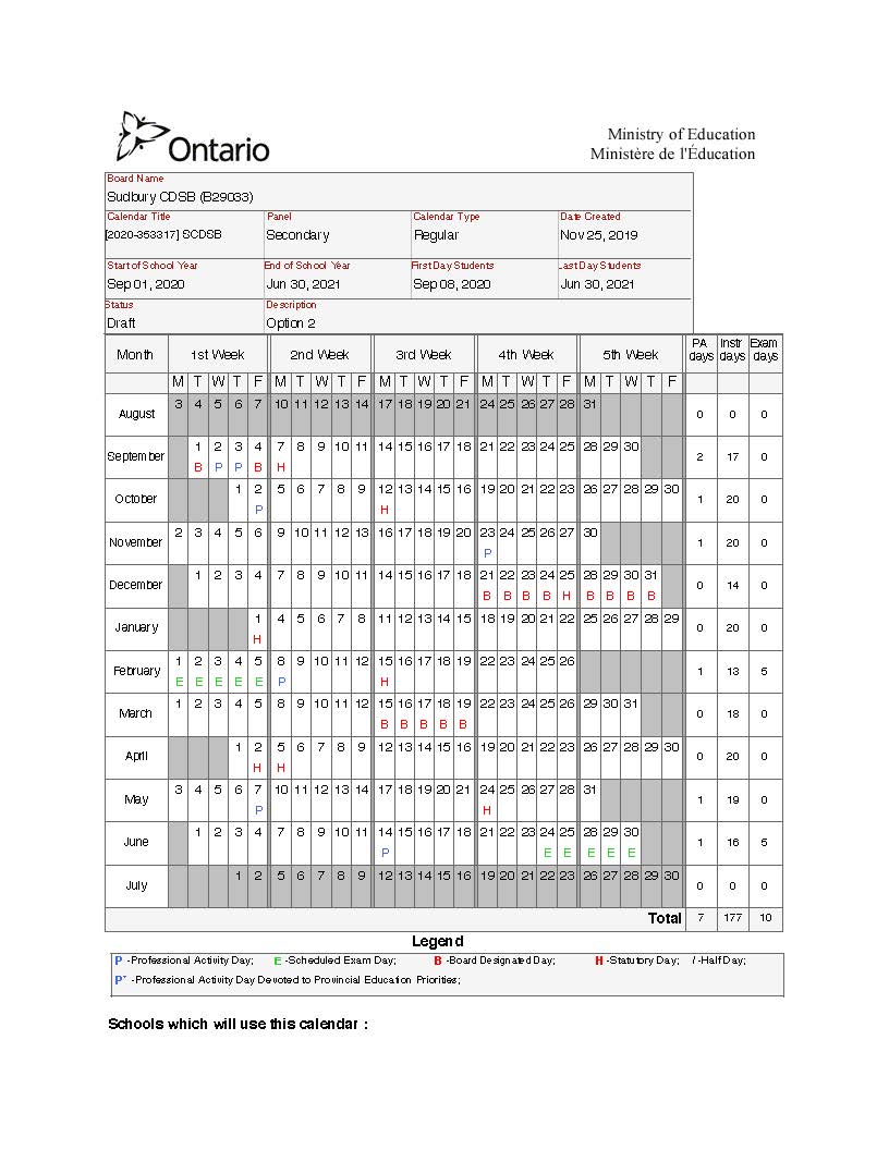 Proposed 2020-2021 School Year Calendar - Sudbury Catholic District ...